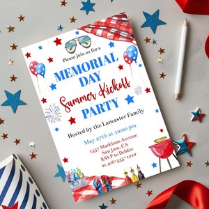 Editable Memorial Day Summer Kickoff Party Invitation Template ...