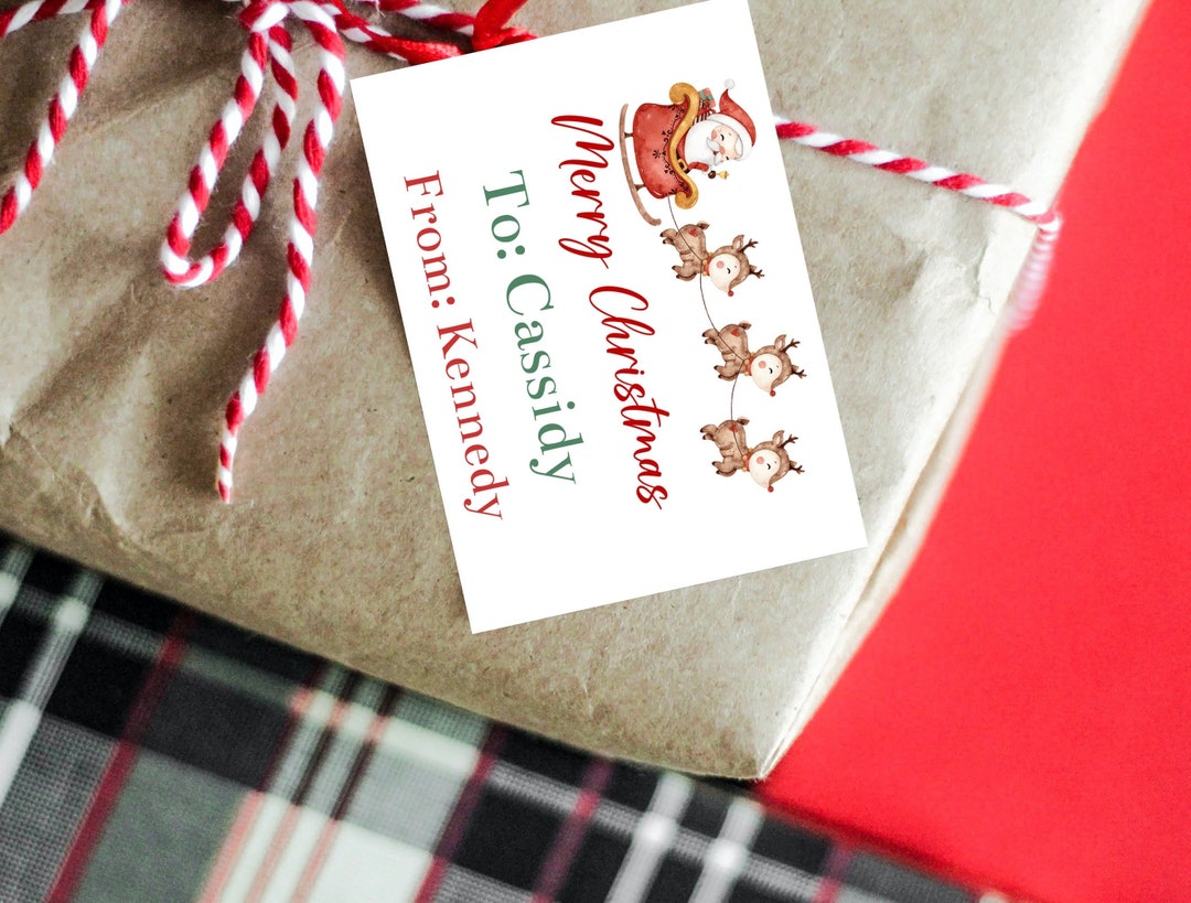 Printable Santa Claus and Reindeer Christmas Gift Tags Personalized ...