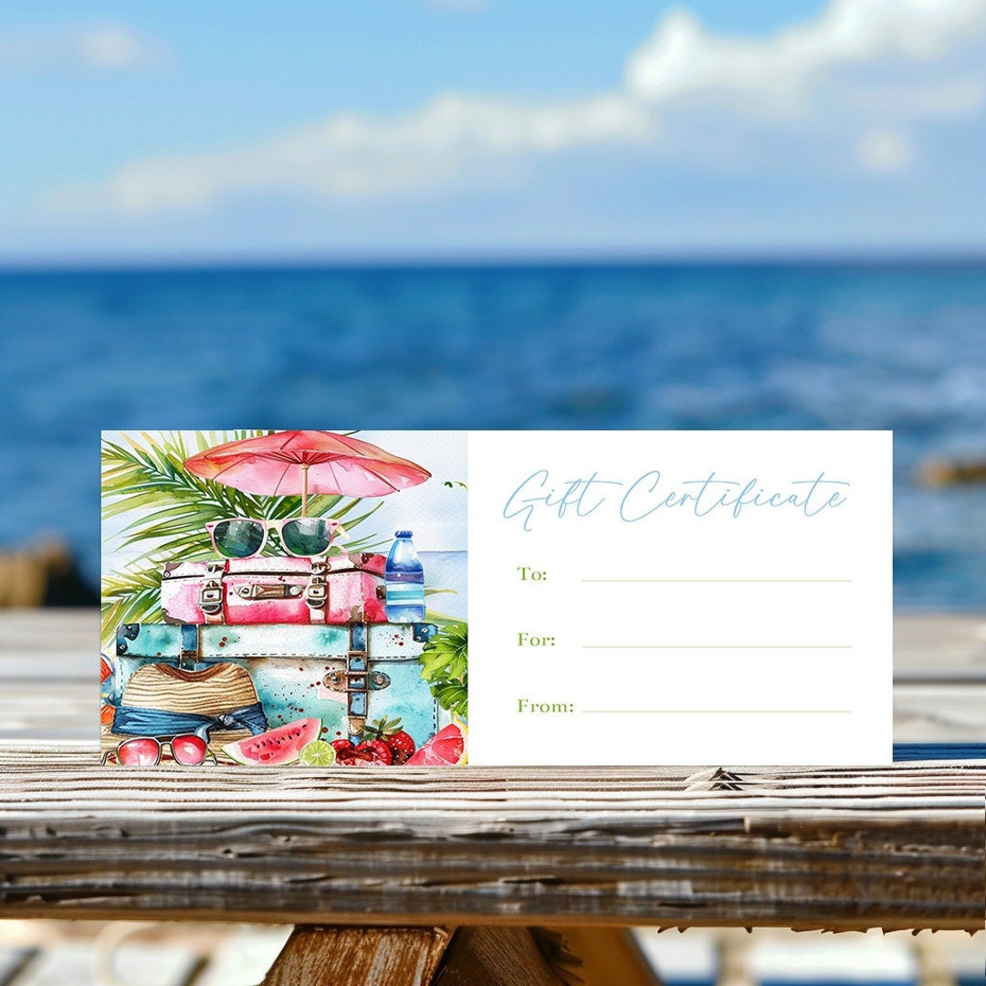 Editable Beach Travel Gift Certificate Template, Printable Hawaii ...