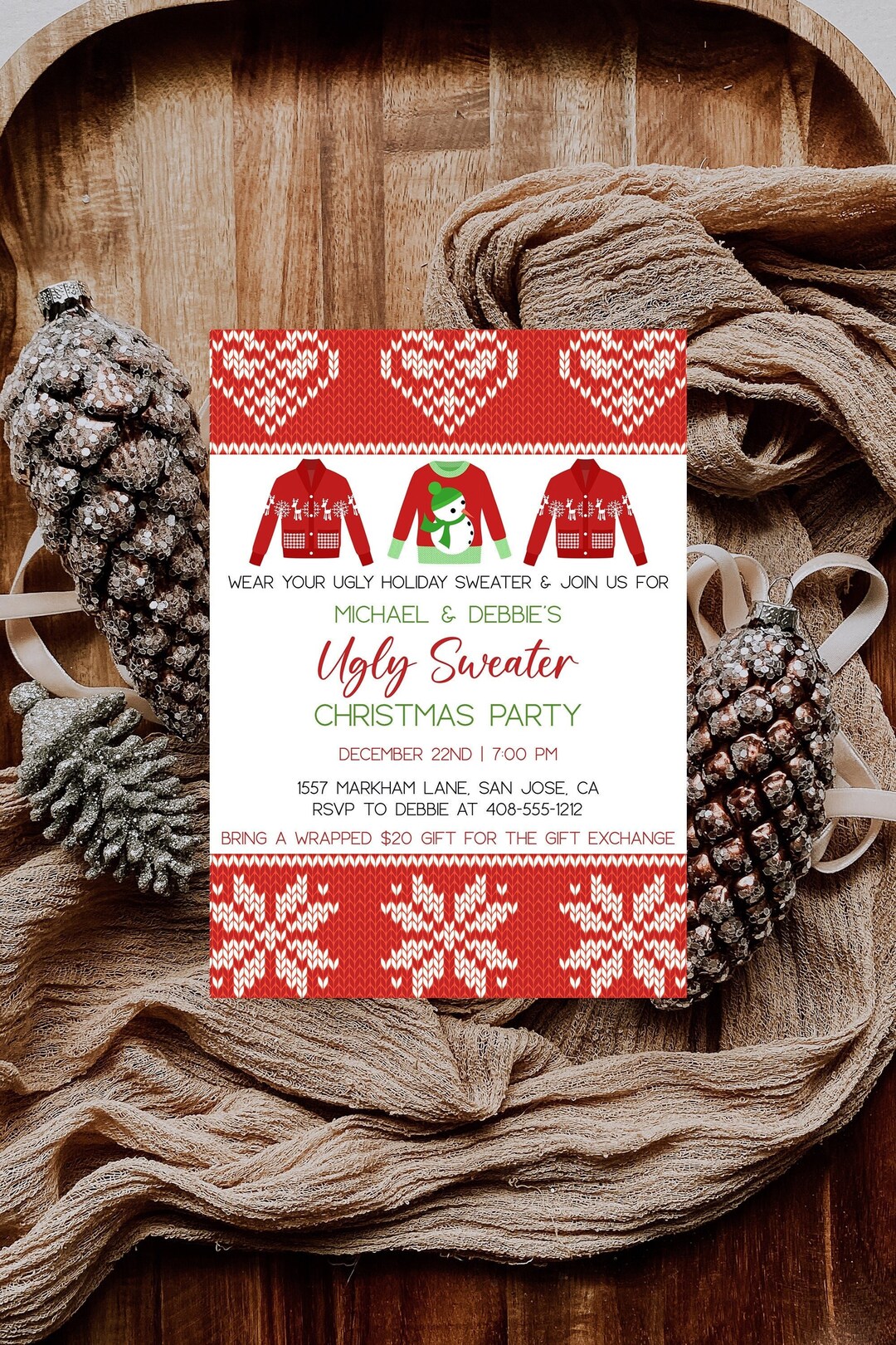 Editable Ugly Sweater Christmas Party Invitation Template Holiday Party ...