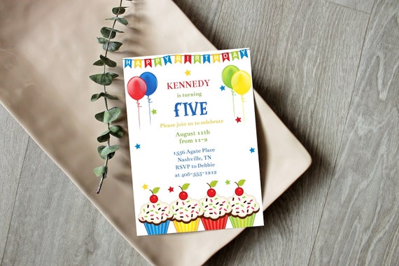 Editable 5th Birthday Invitation Template Primary Colors For Boy or ...