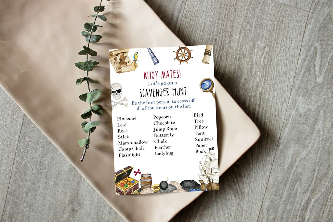 Editable Pirate Scavenger Hunt Game Template, Printable Boys or Girls ...