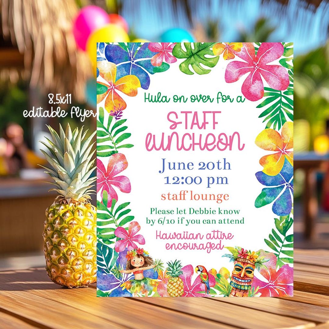 Luau Staff Luncheon or Teacher Appreciation 8.5x11 Flyer Template ...