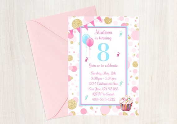 8th Birthday Party Invitation, 8th Birthday, Eighth Birthday Invite ...