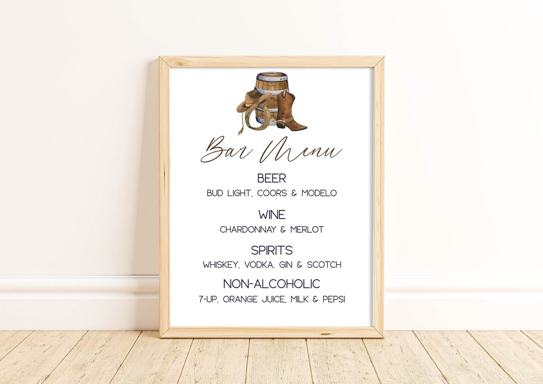 Editable Cowboy Party Bar Menu | Wild West Bar Sign | Printable Cowboy ...