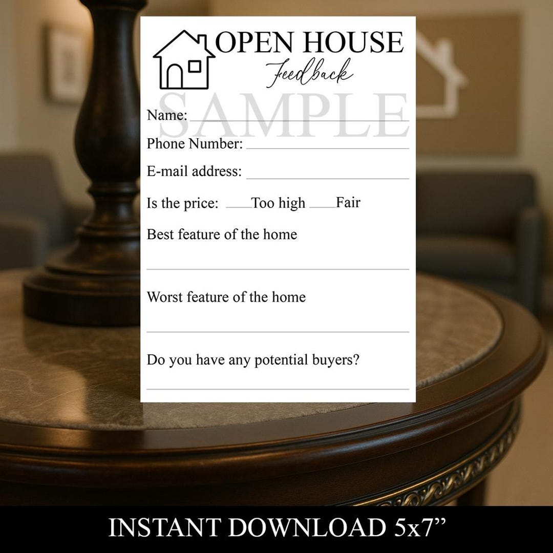 Open House Feedback Form 5x7 Card, Real Estate Marketing, Real Estate ...