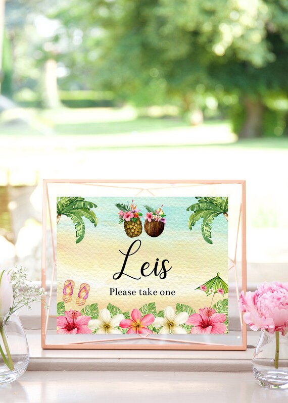 Lei Sign, Luau Party, Luau Favor Sign, Luau Birthday, Luau Party ...