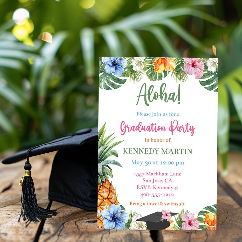 Editable Luau Graduation Party Invitation Template Tropical Grad Party ...