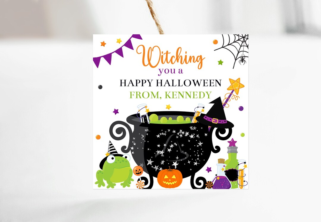 Editable Witches Cauldron Halloween Favor Tag, Witch Treat Tag Trick or ...