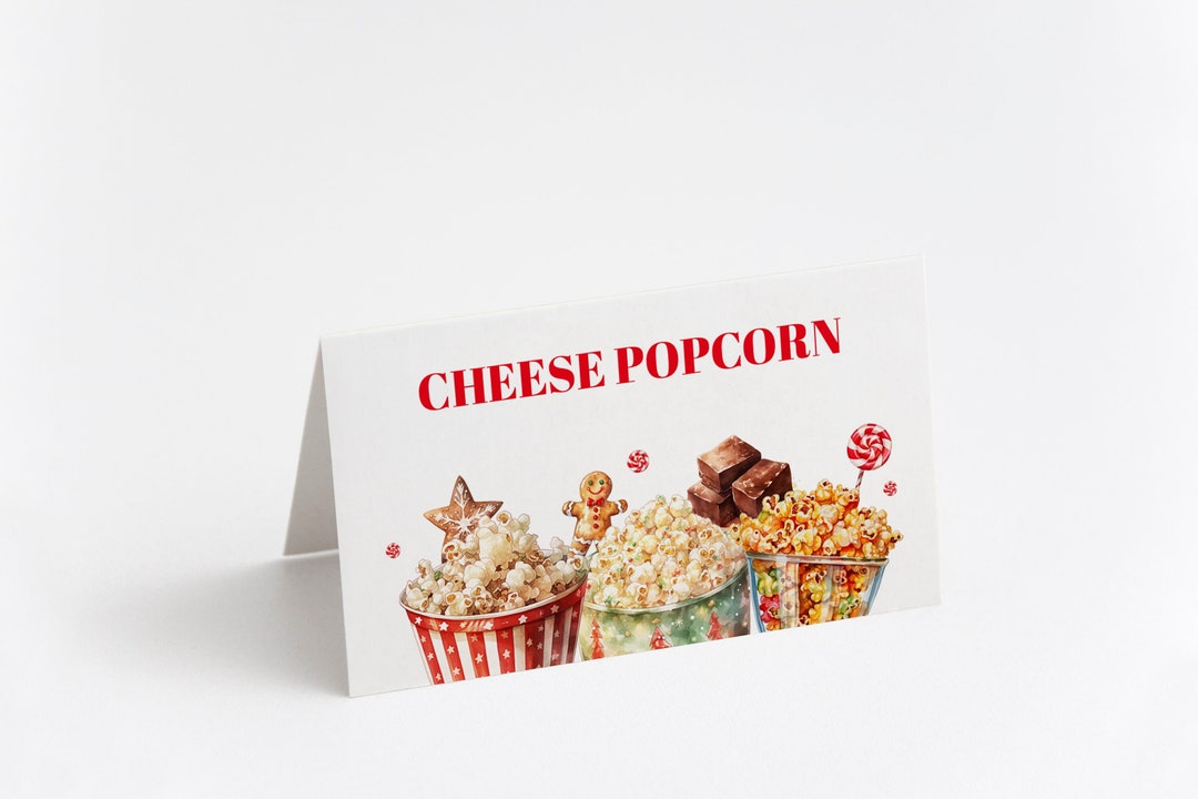 Editable Holiday Movie Night Food or Place Card Template Christmas ...