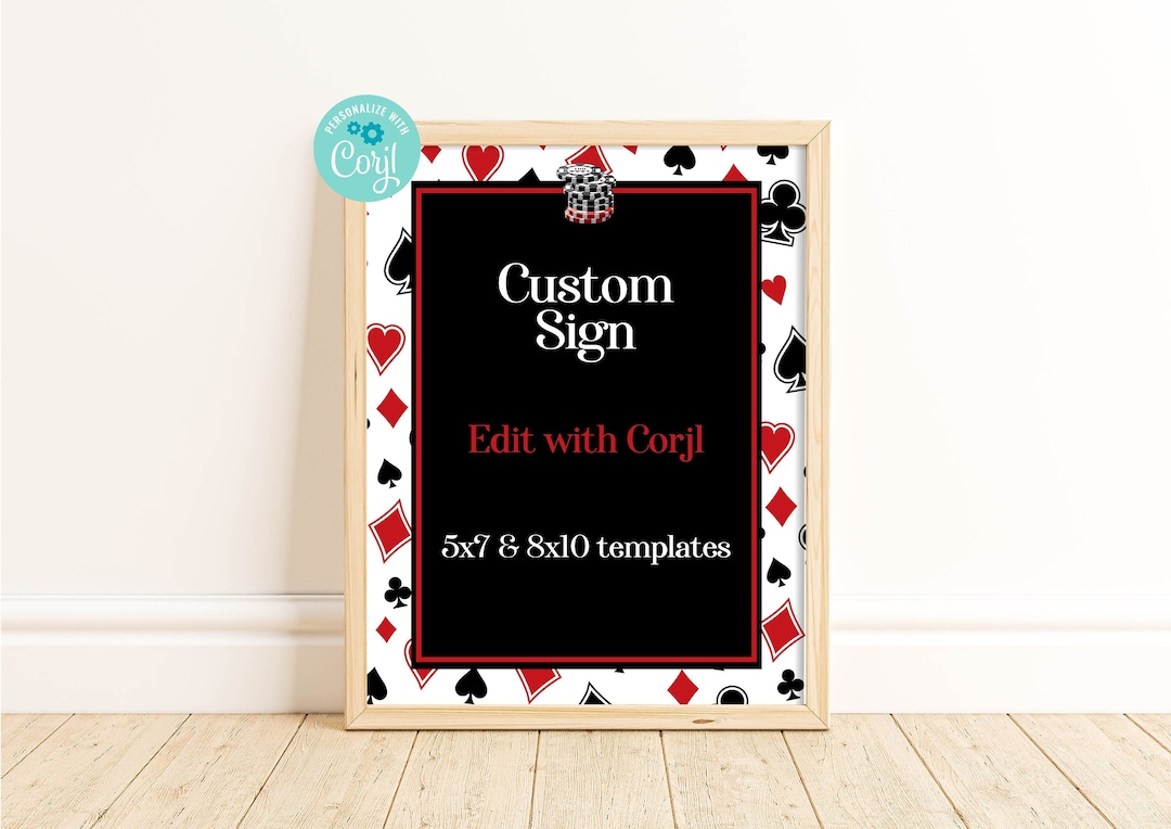Casino Party Sign Editable Casino Party Decorations 5x7 & 8x10 Sign ...