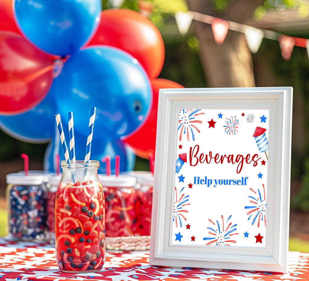 4th of July Party Signs & Food Cards Templates Editable Fourth of July ...