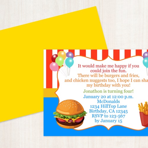 Mcdonald's Playplace Birthday Party Printable Invitation | Etsy