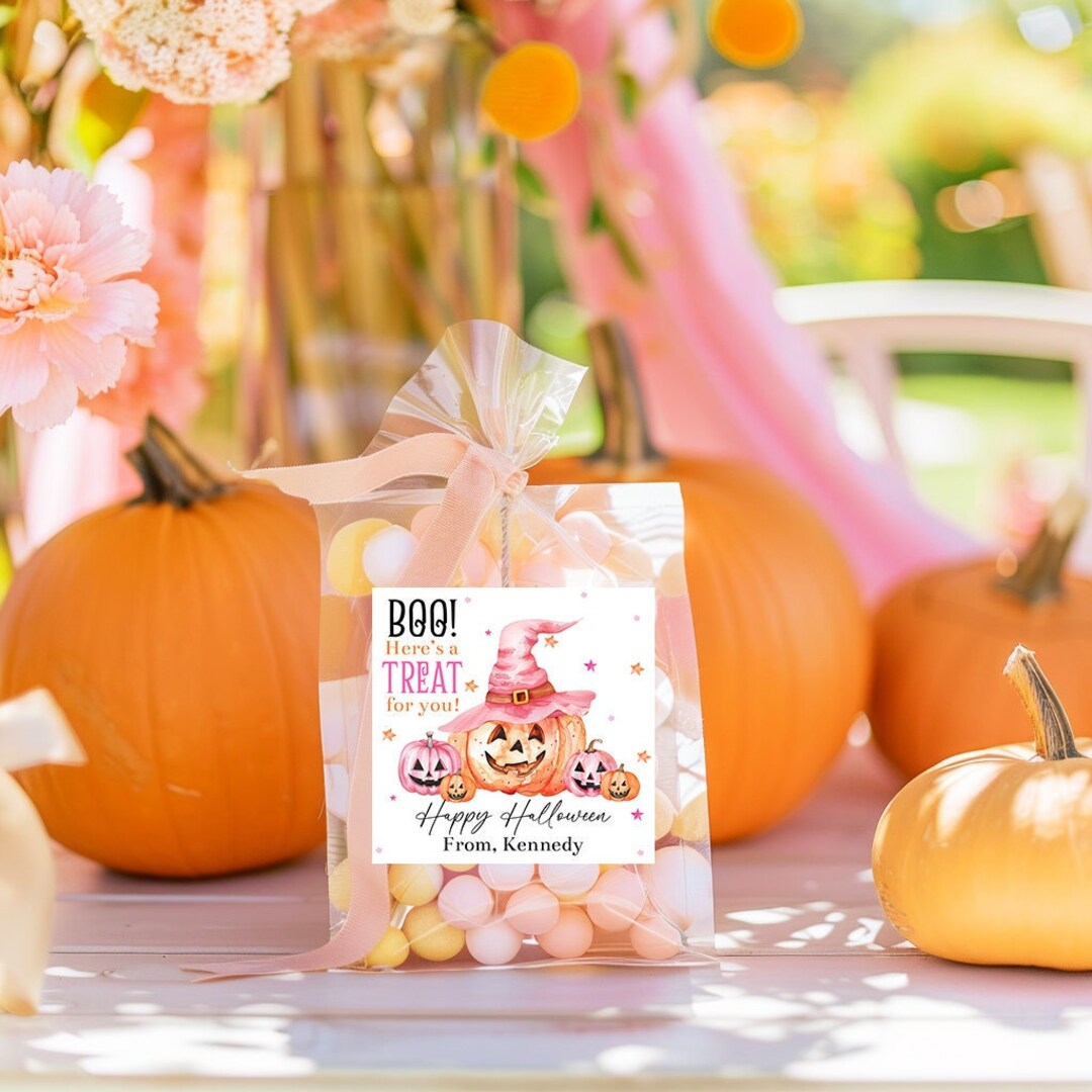Editable Pink and Orange Pumpkin Halloween Treat Tag, Boo Gift Tag ...