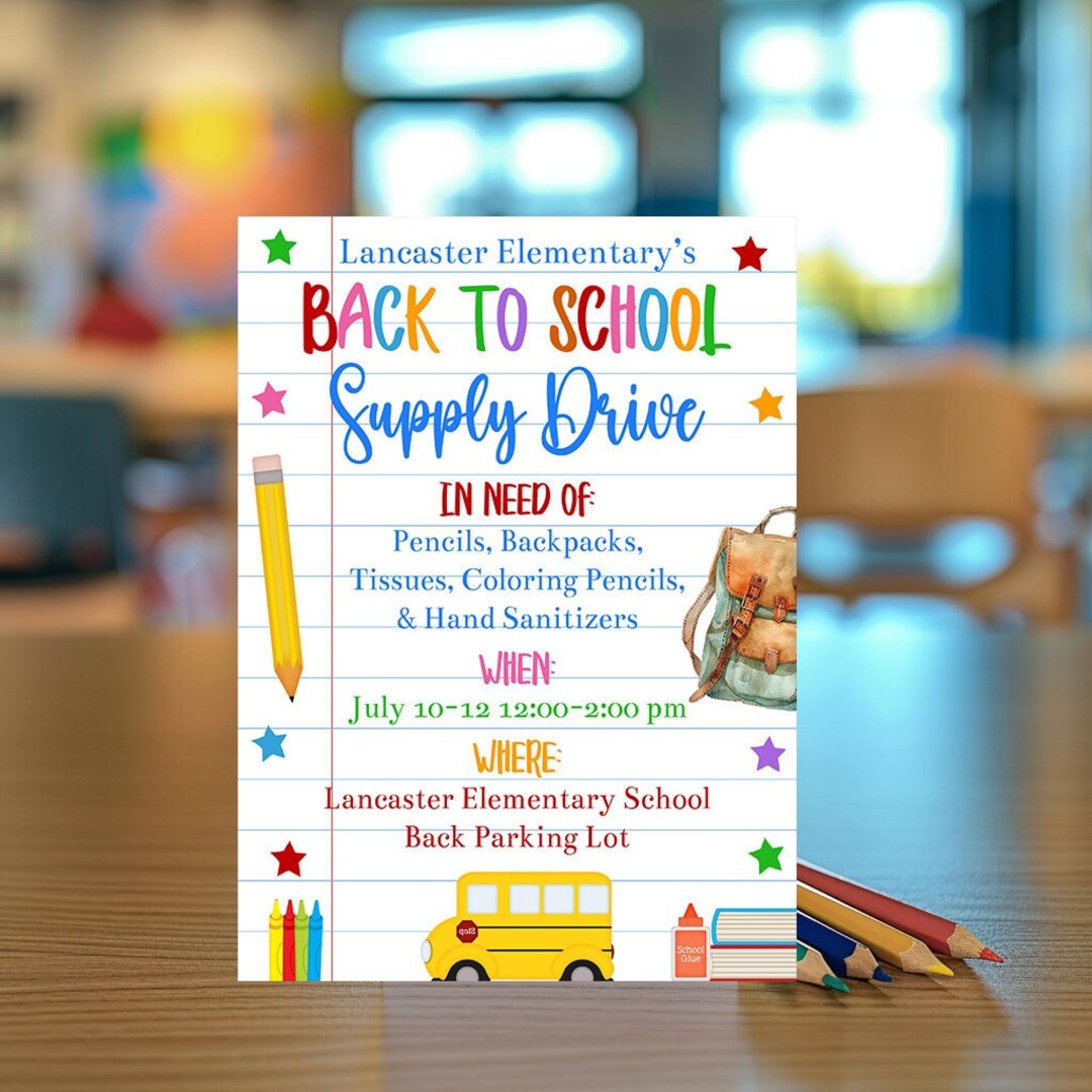 Editable Back to School Supply Drive Flyer Template Printable School ...