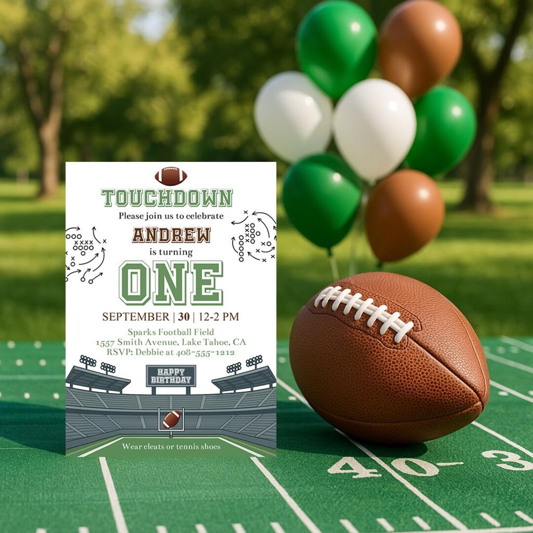 Football First Birthday Invitation Template, First Year Down, Editable ...