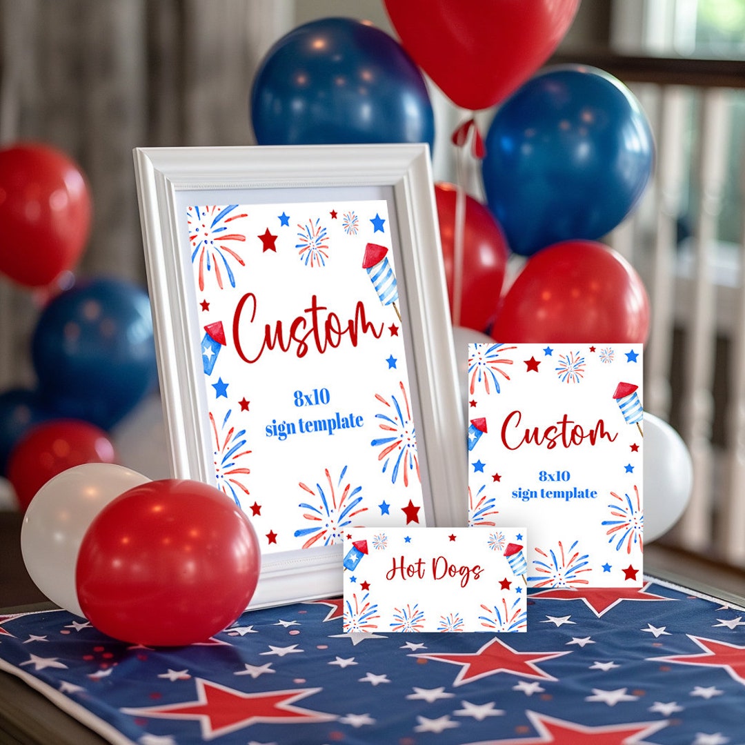4th of July Party Signs & Food Cards Templates Editable Fourth of July ...