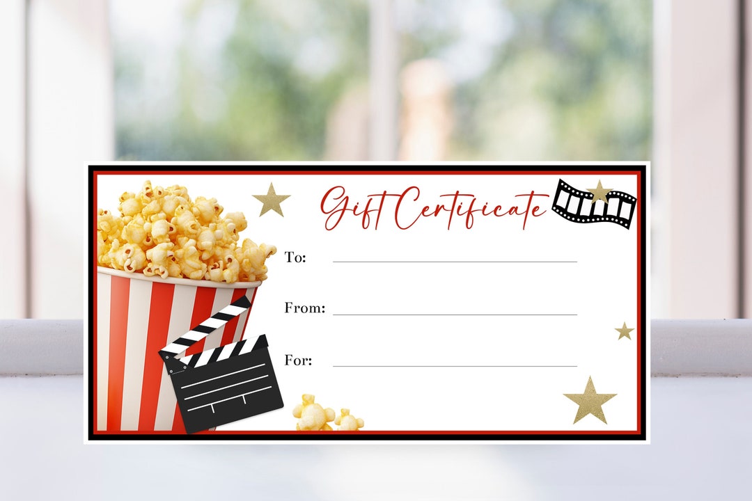 Printable Movie and Popcorn Gift Certificate Voucher Template Editable ...