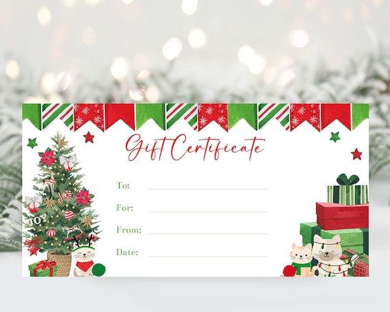 Editable Cat Sitting Christmas Gift Certificate Voucher Template, Pet ...