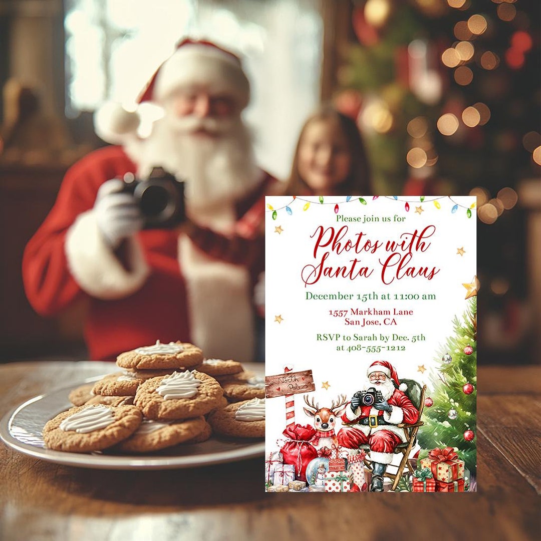 Editable Photos With Santa Invitation Template, Printable Meet Santa ...