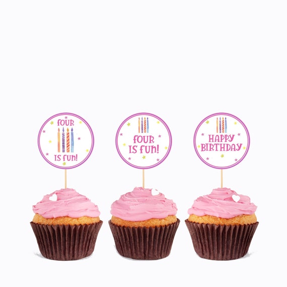 Printable 4th Birthday Cupcake Toppers, Four is Fun Party Decorations ...