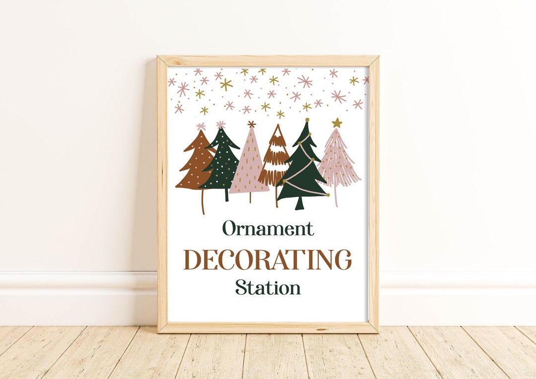 Ornament Decorating Station Sign, Modern Christmas Party Decorations ...
