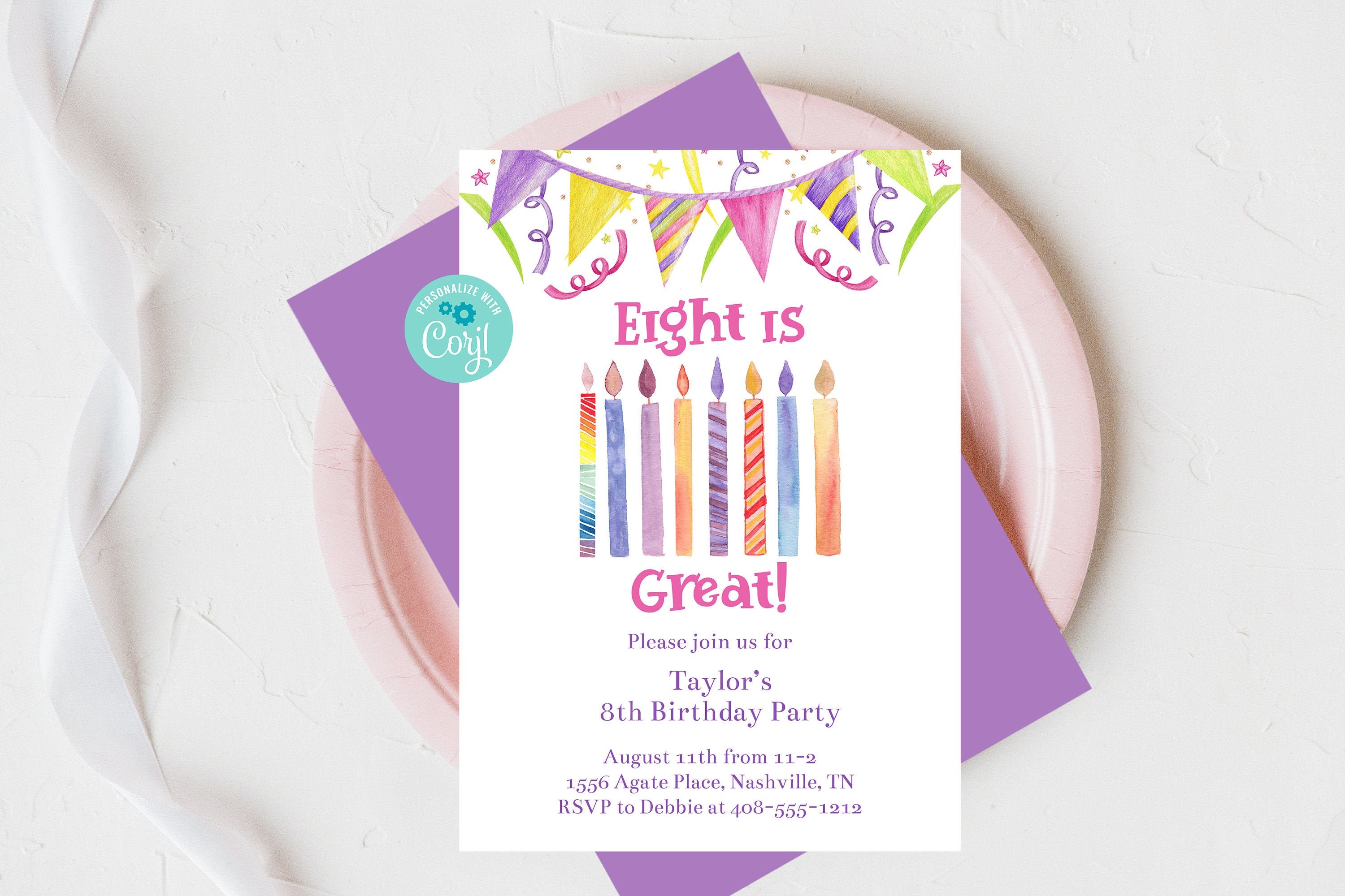 Editable 8th Birthday Invitation Eighth Birthday Eight Is Etsy