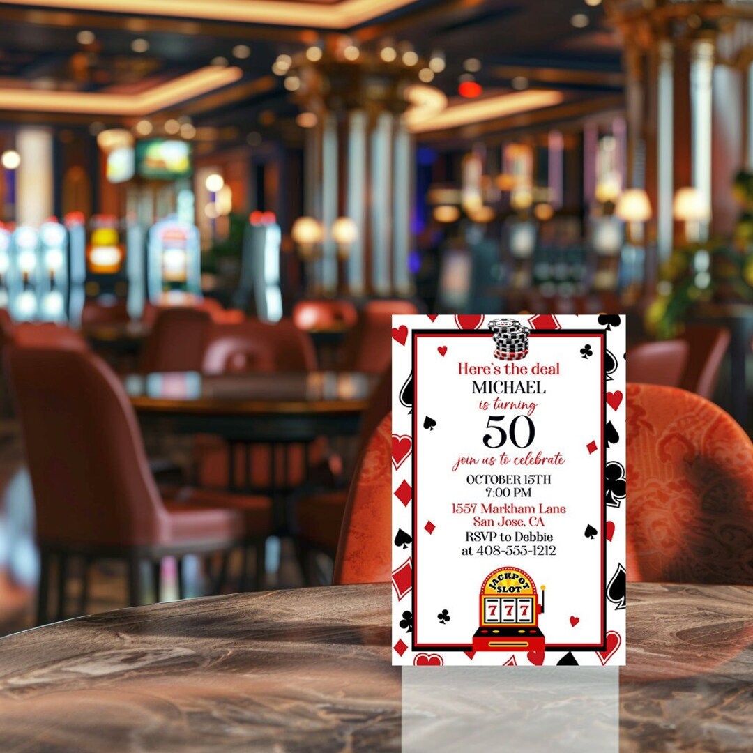 Editable Casino Birthday Party Invitation, Slot Machine Casino Party ...