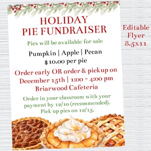 Editable Holiday Pie Fundraiser Flyer Template Printable Christmas ...