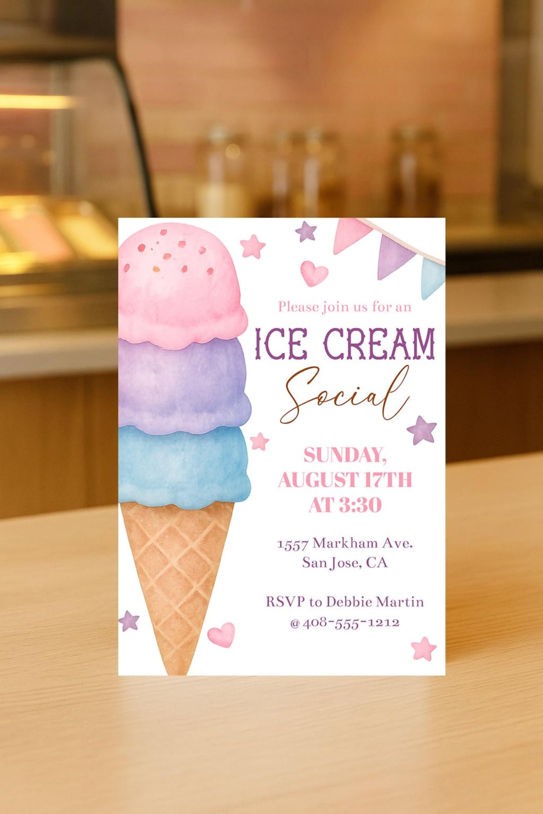 Editable Ice Cream Social Invitation Template, Watercolor Ice Cream ...