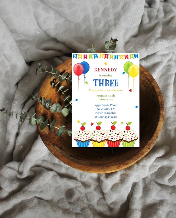 Editable 3rd Birthday Invitation Template Primary Colors For Boy or ...