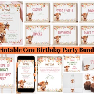 Editable Highland Cow Birthday Party Bundle, Printable Cow Party ...