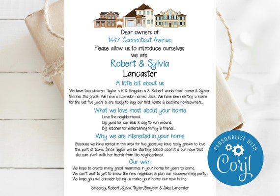 Editable Home Offer Letter, Printable, Letter to Seller, Home Buying ...