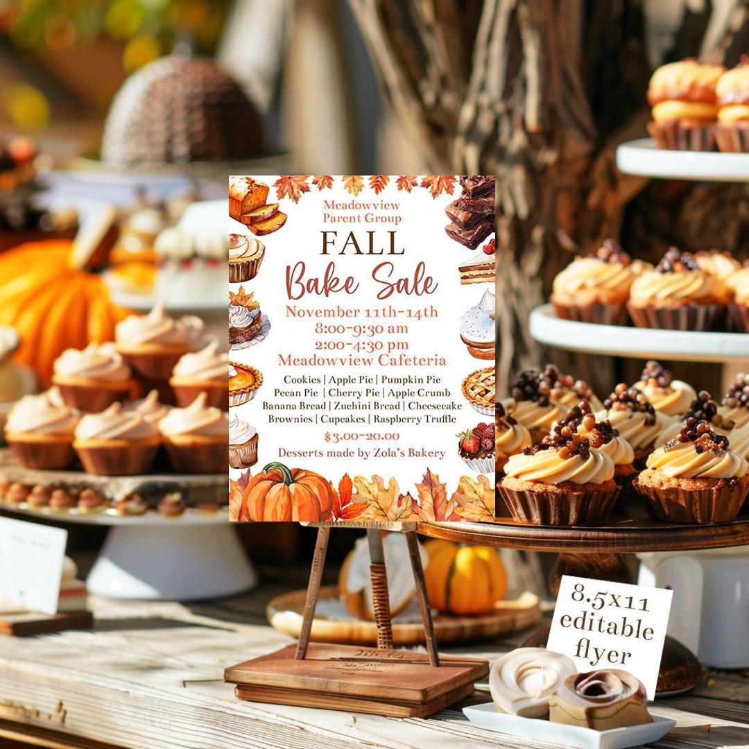 Editable Fall Bake Sale Flyer Template Printable School Bake Sale ...