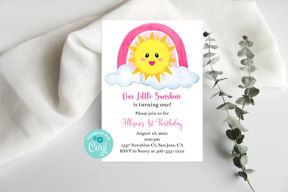 Editable Little Sunshine Invitation Template, Sunshine Birthday, First ...