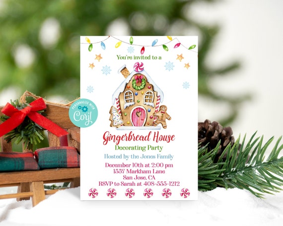 Editable Gingerbread House Decorating Party Invitation Template ...