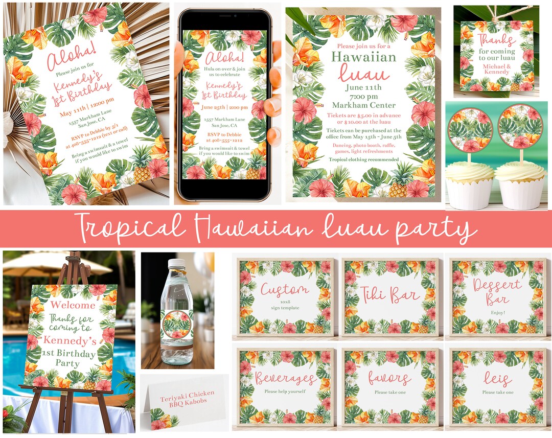 Editable Luau Hawaiian Tropical Party Bundle Printable Summer Luau ...