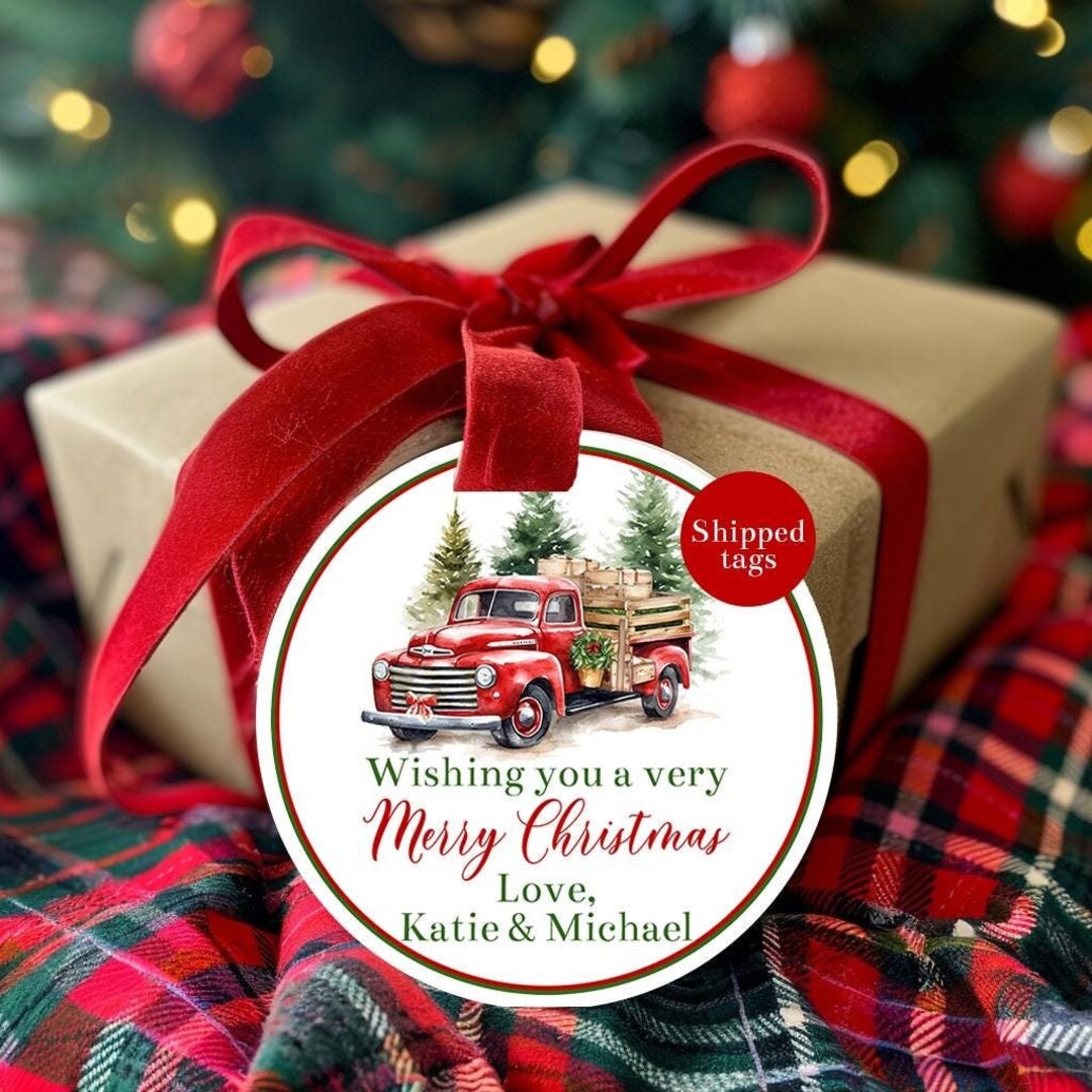 Shipped Red Truck Christmas Gift Tag, Holiday Gift Tag, Rustic ...
