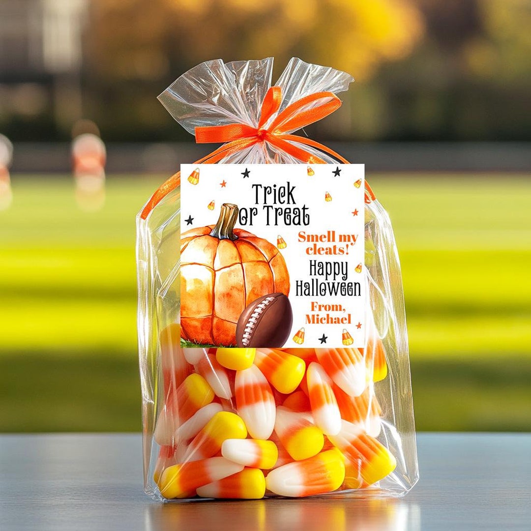 Editable Football Trick or Treat Smell My Cleats Halloween Tag ...