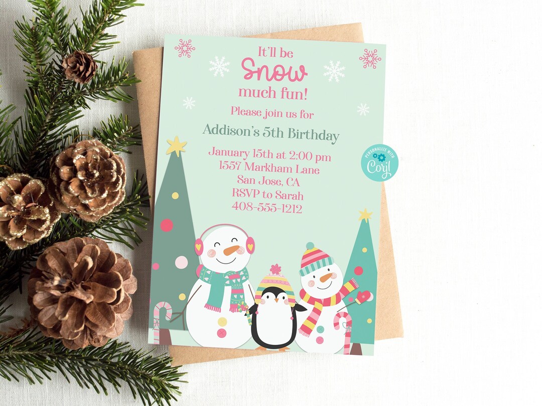 Editable Snowman Birthday Invitation Template, Winter Birthday, Snowman ...