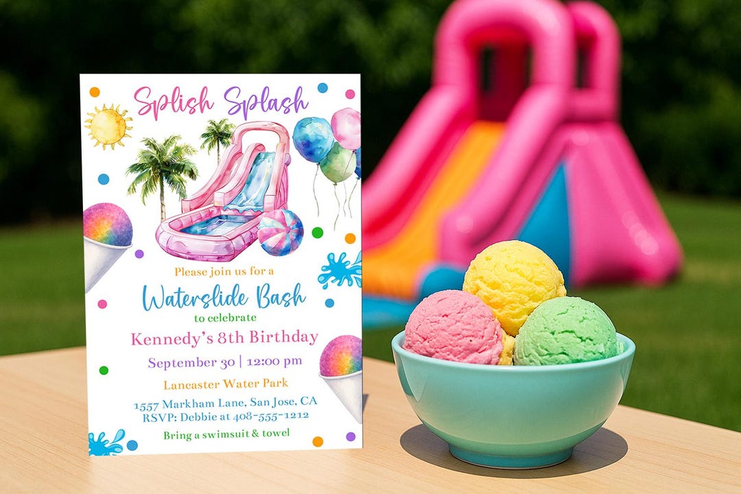 Editable Waterslide Frozen Ice Pool Party Invitation Template ...