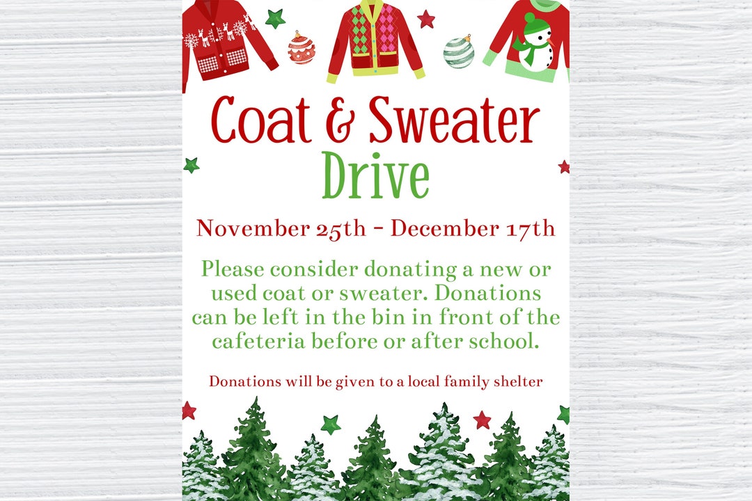 Editable Coat and Sweater Drive Flyer Template, Holiday Clothing Drive ...