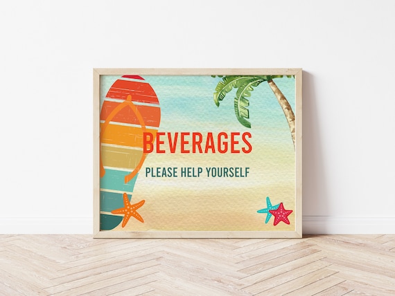 Printable Beverage Sign, Flip Flop Party, Summer Party, Drinks Sign ...