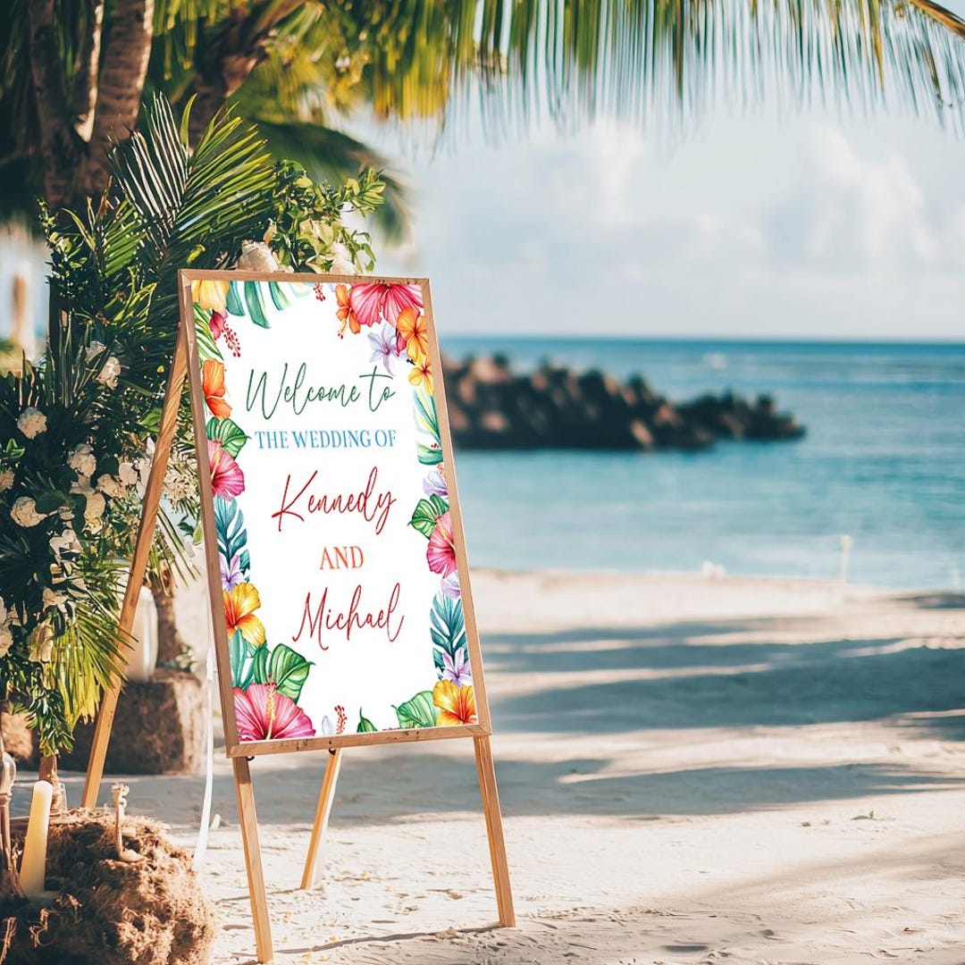 Editable Tropical Floral Wedding Welcome Sign Template, Printable ...
