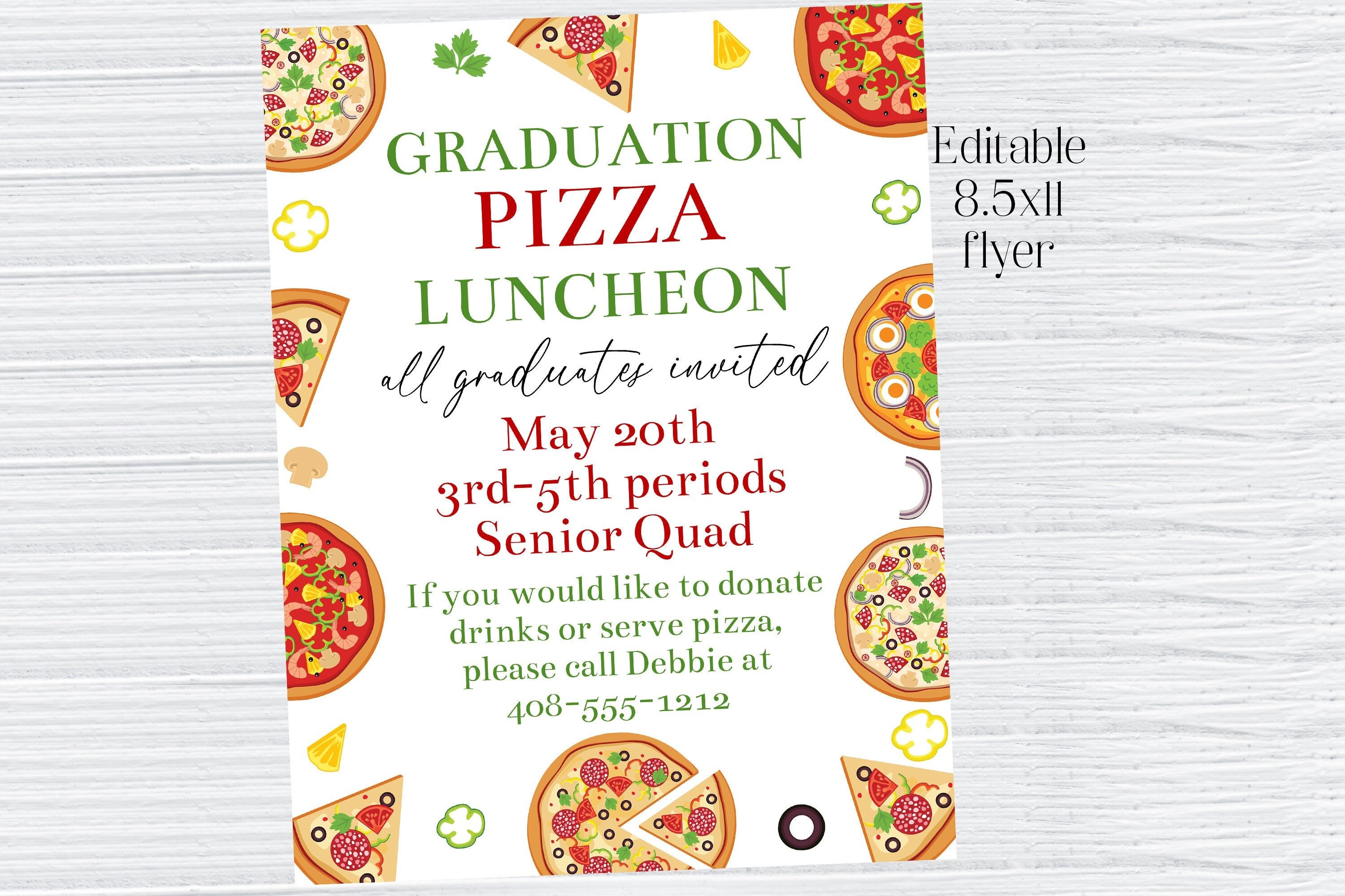 Editable Graduation Pizza Flyer Template, Printable Senior Farewell ...