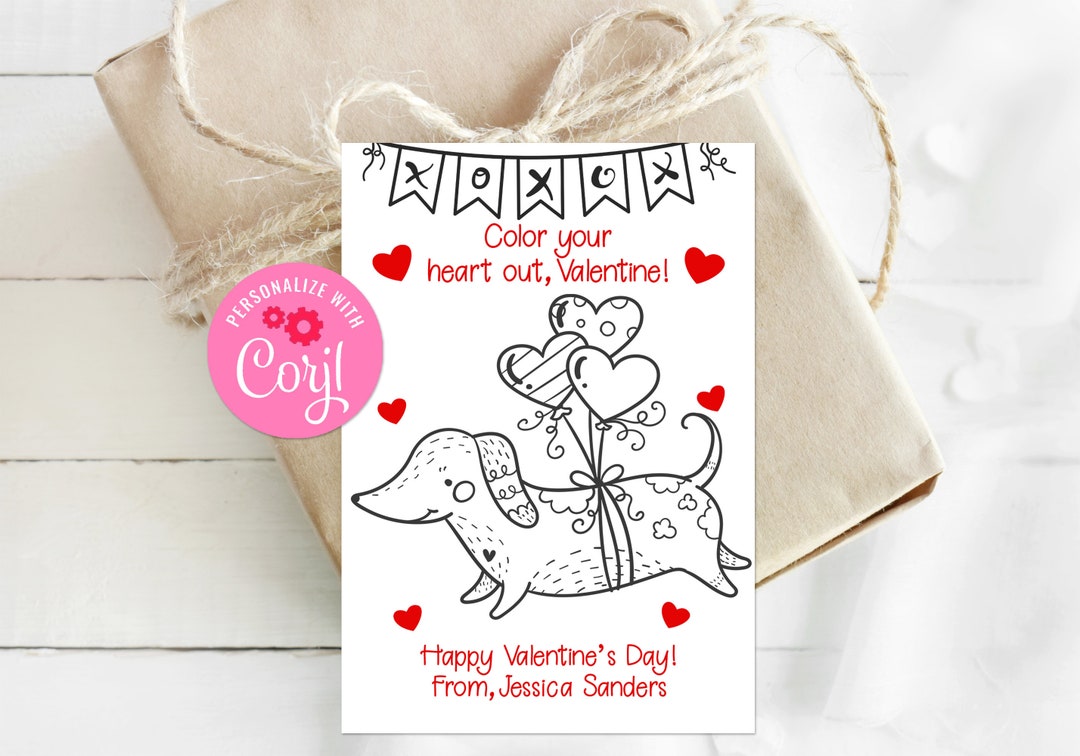 Editable Dog Valentine Coloring Card, Puppy Valentines, Valentine Card ...