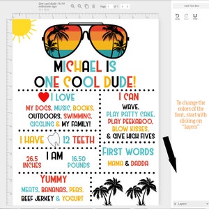 Editable One Cool Dude Sign, Milestone Sign, 1st Birthday, First ...