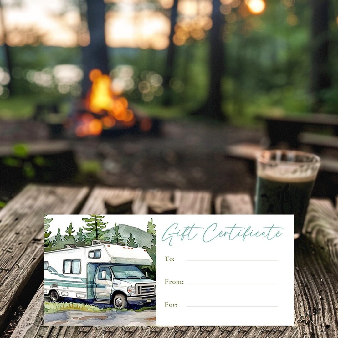 Camping Gift Certificate Editable RV Rental Coupon Voucher Printable ...