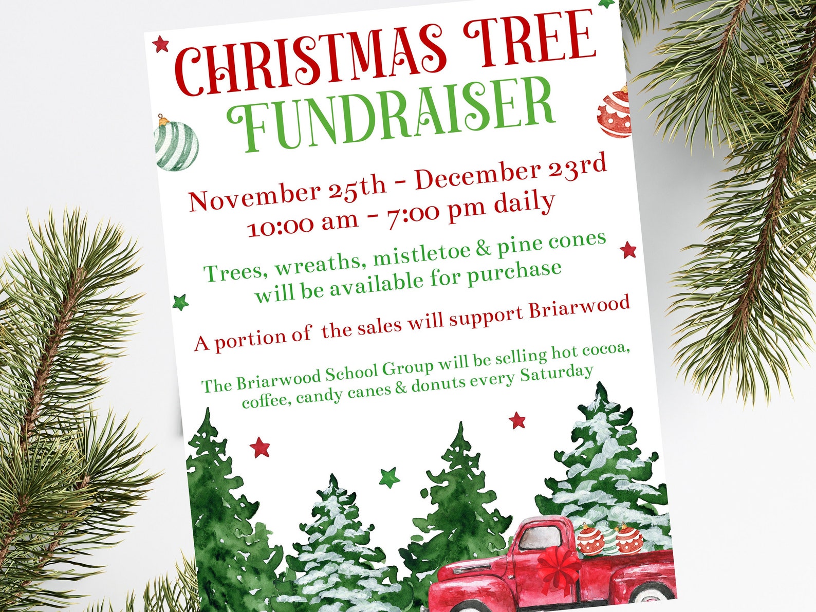 Editable Christmas Tree Fundraiser Flyer Template, Printable Winter ...