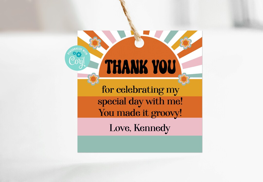 Groovy Favor Tag Template, Hippie Birthday Party, Retro Birthday Party ...